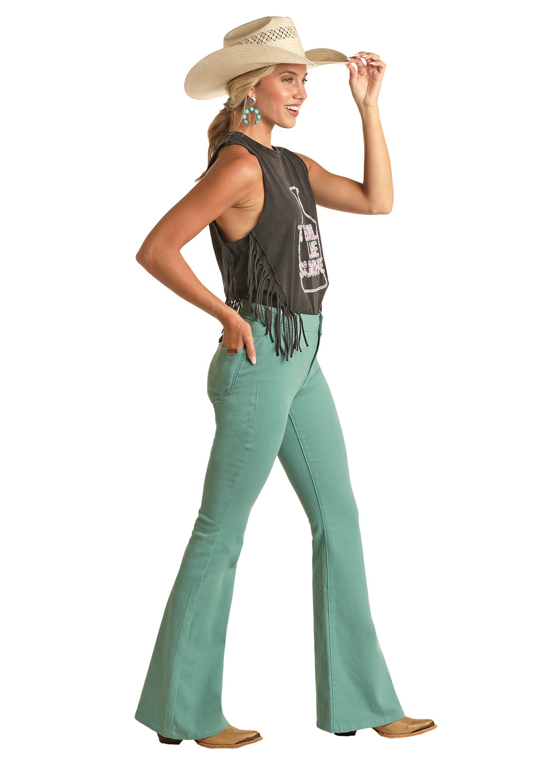 Rock & Roll Denim Ladies Turquoise Button Flare Jean – JPC Equestrian