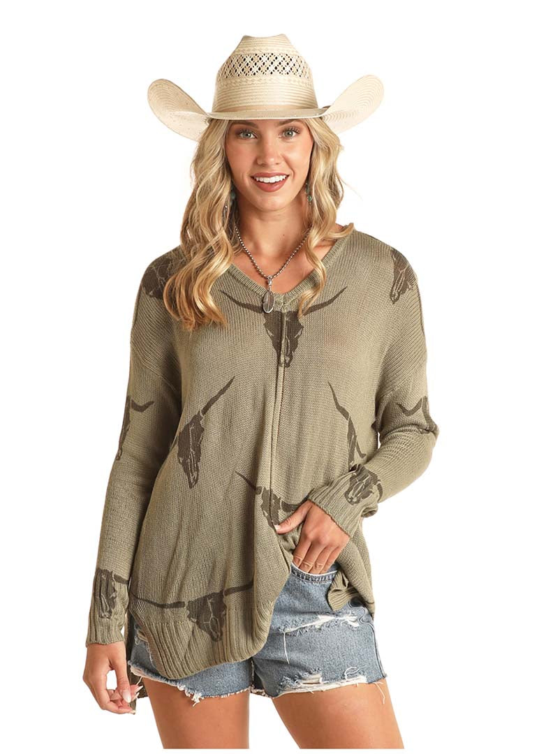 Rock & Roll Denim Ladies Sweater w/ Longhorn Design – JPC Equestrian